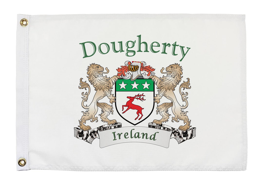 Dougherty Irish Coat of Arms Small White Flag - 16"x10.5" Inches - Etsy