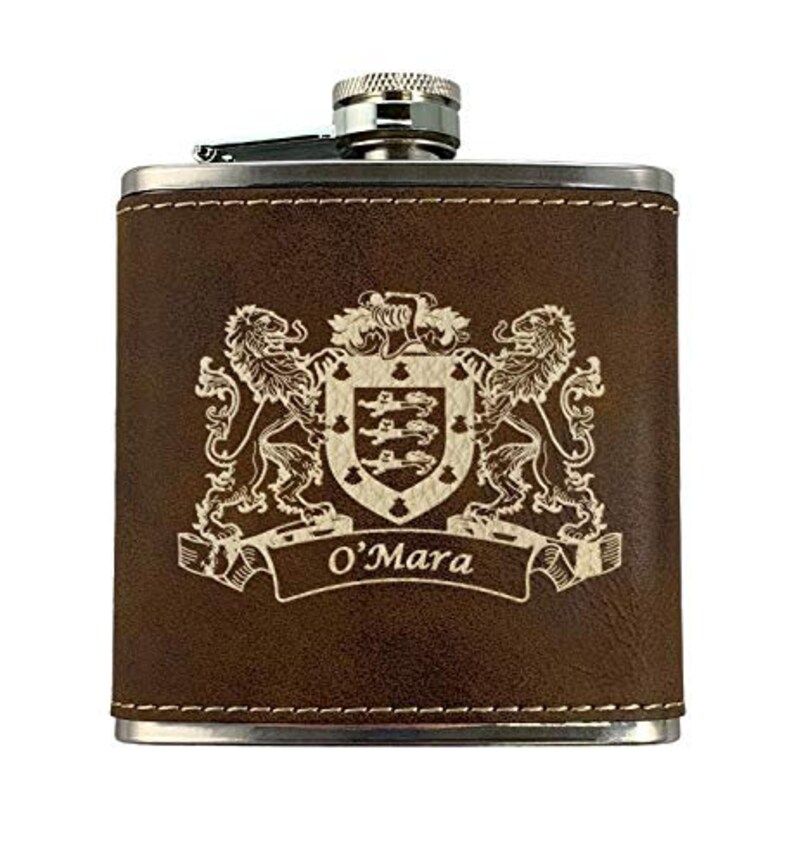 O'mara Irish Coat of Arms Leather Flask Rustic Brown - Etsy