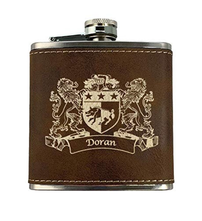 Doran Irish Coat of Arms Leather Flask Rustic Brown | Etsy
