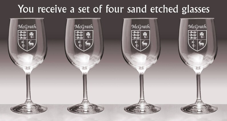 Mcgrath Irish Coat of Arms Wine Glasses - Set of 4 (sand Etched) - Etsy