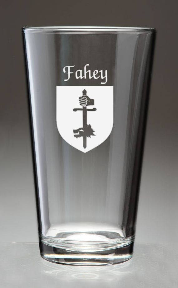 Fahey Irish Coat of Arms Pint Glasses Set of 4 sand Etched | Etsy