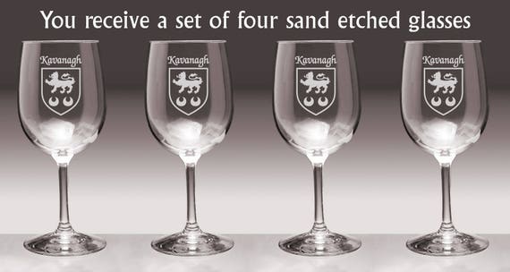 Barware Kitchen & Dining Cavanaugh Irish Coat of Arms Red Wine Glasses ...