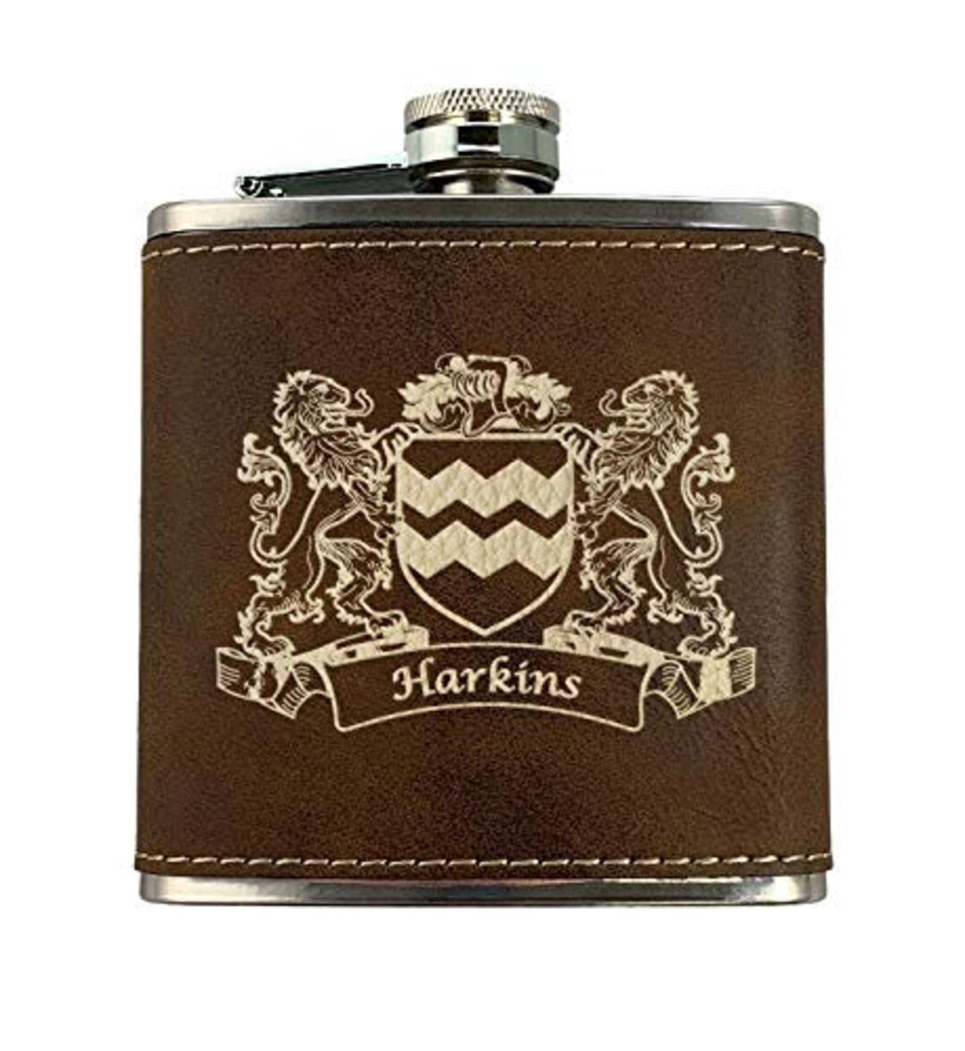 Harkins Irish Coat of Arms Leather Flask Rustic Brown - Etsy