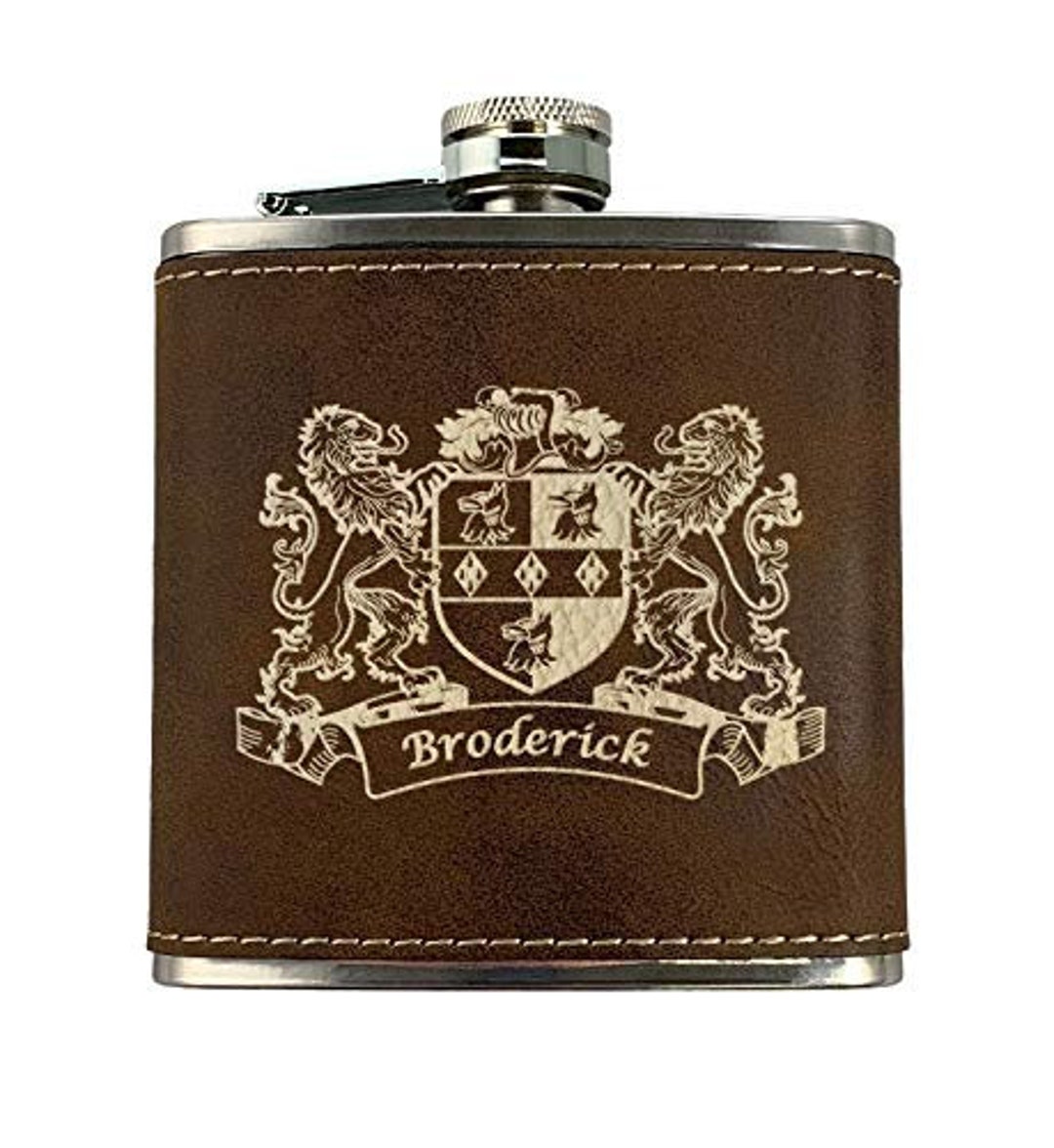 Broderick Irish Coat of Arms Leather Flask Rustic Brown - Etsy