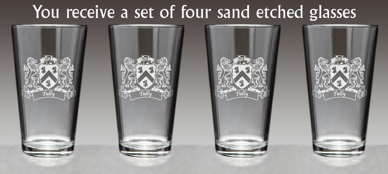 Tully + First Names Irish Coat of Arms Lions Pint Glasses (sand Etched ...