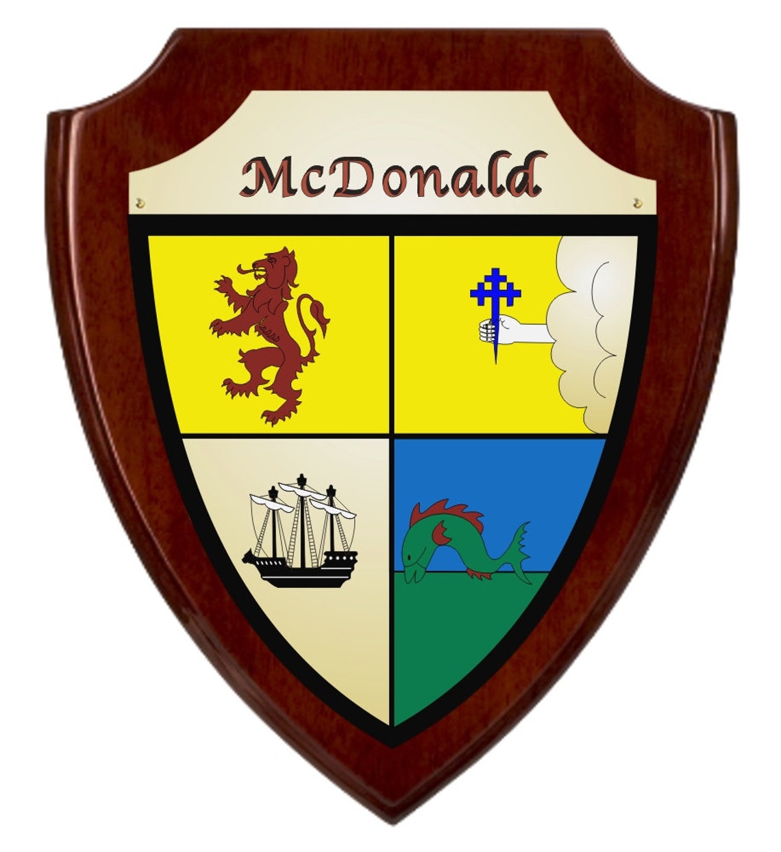 Mcdonald Irish Coat of Arms Shield Plaque Rosewood Finish - Etsy