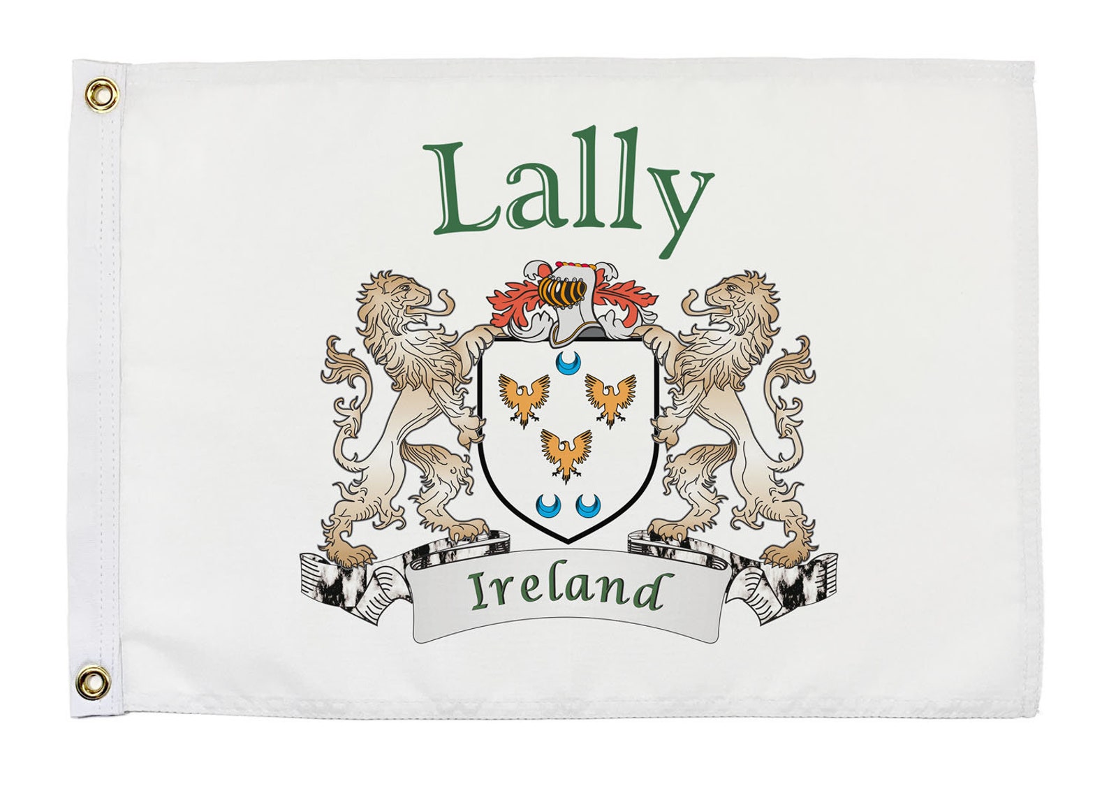 Lally Irish Coat of Arms Small White Flag - 12"x18" Inches - Etsy