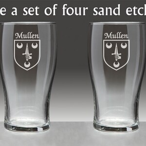 Mullen Irish Coat of Arms Tavern Glasses Set of 4 sand - Etsy