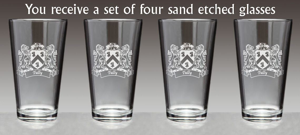 Tully First Names Irish Coat of Arms Lions Pint Glasses | Etsy