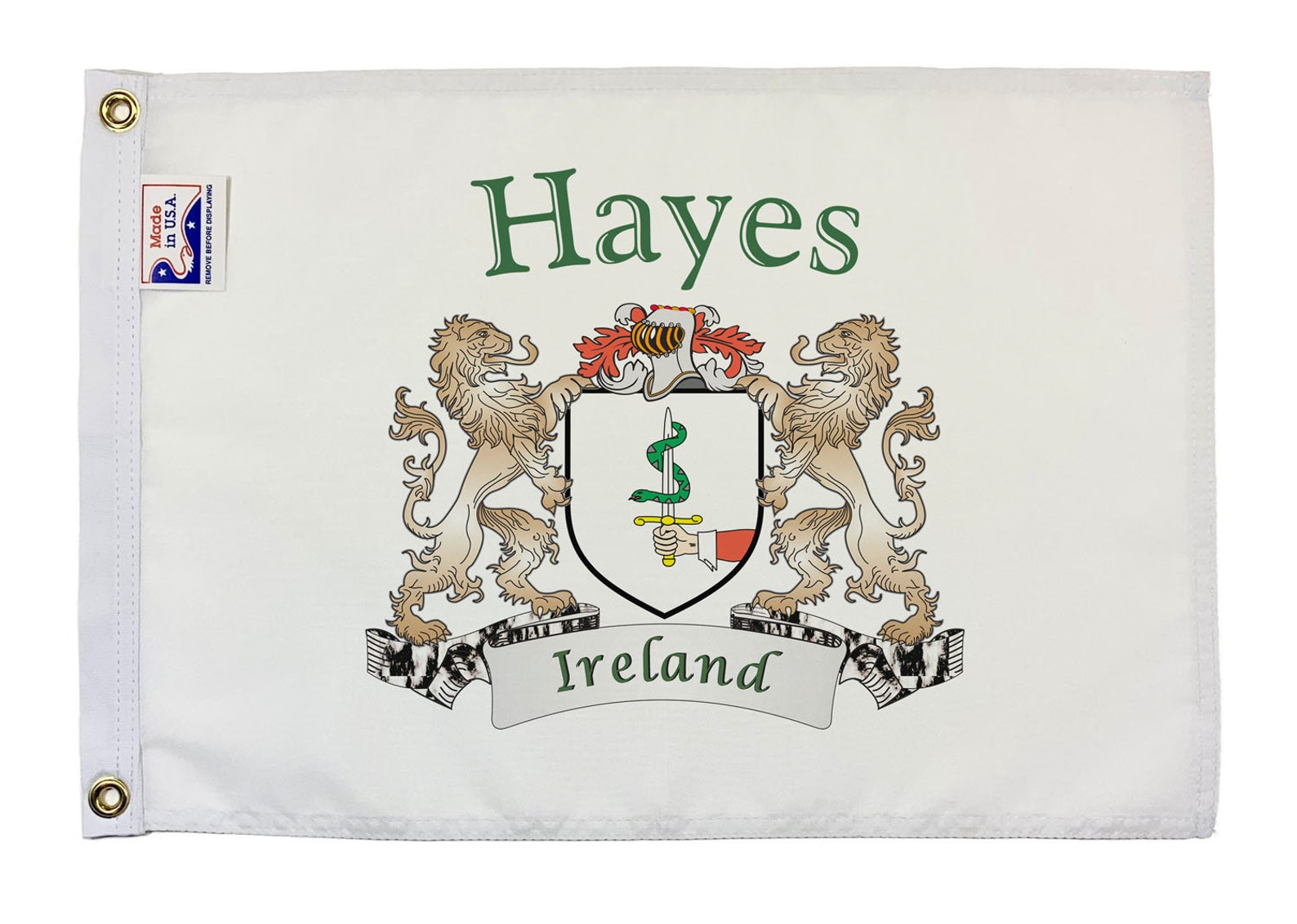 Hayes Irish Coat of Arms Small White Flag 12x18 | Etsy