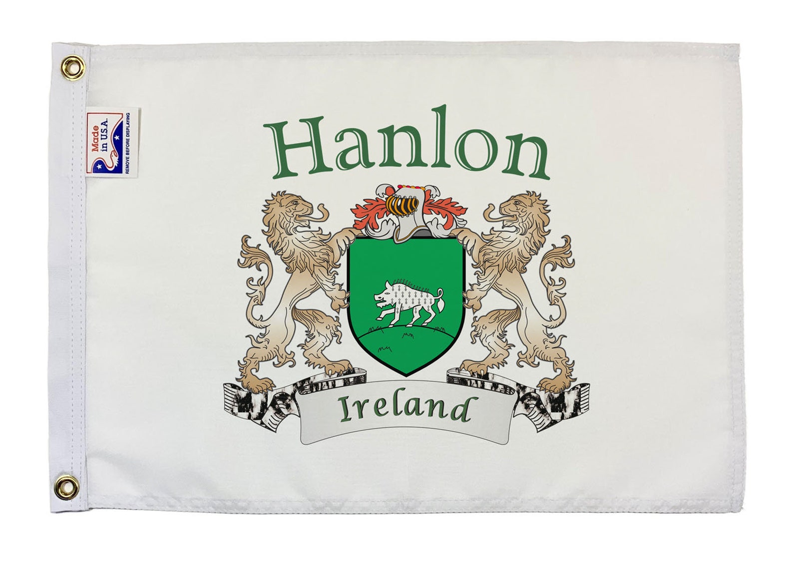 Hanlon Irish Coat of Arms Small White Flag 12x18 | Etsy
