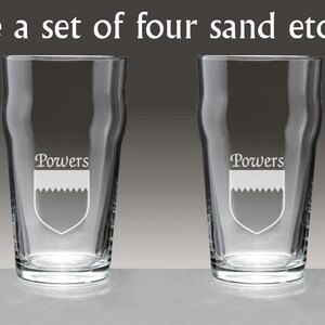Powers Irish Coat of Arms Pub Glasses Set of 4 sand Etched - Etsy