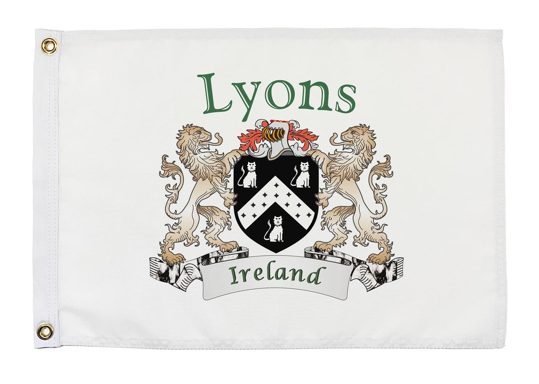 Lyons Irish Coat of Arms Small White Flag - 12"x18" Inches - Etsy
