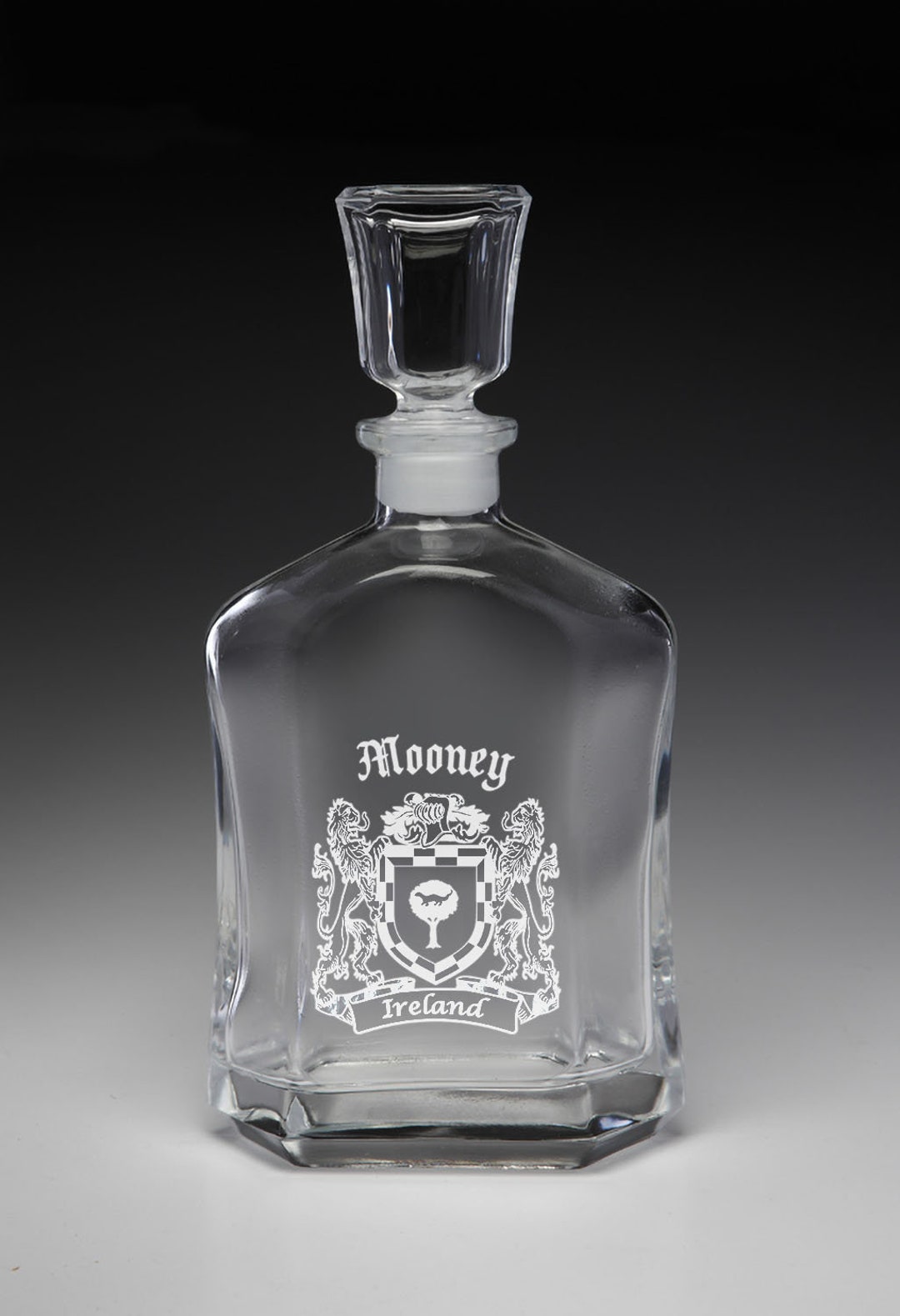 Mooney Irish Coat of Arms Whiskey Decanter sand Etched - Etsy