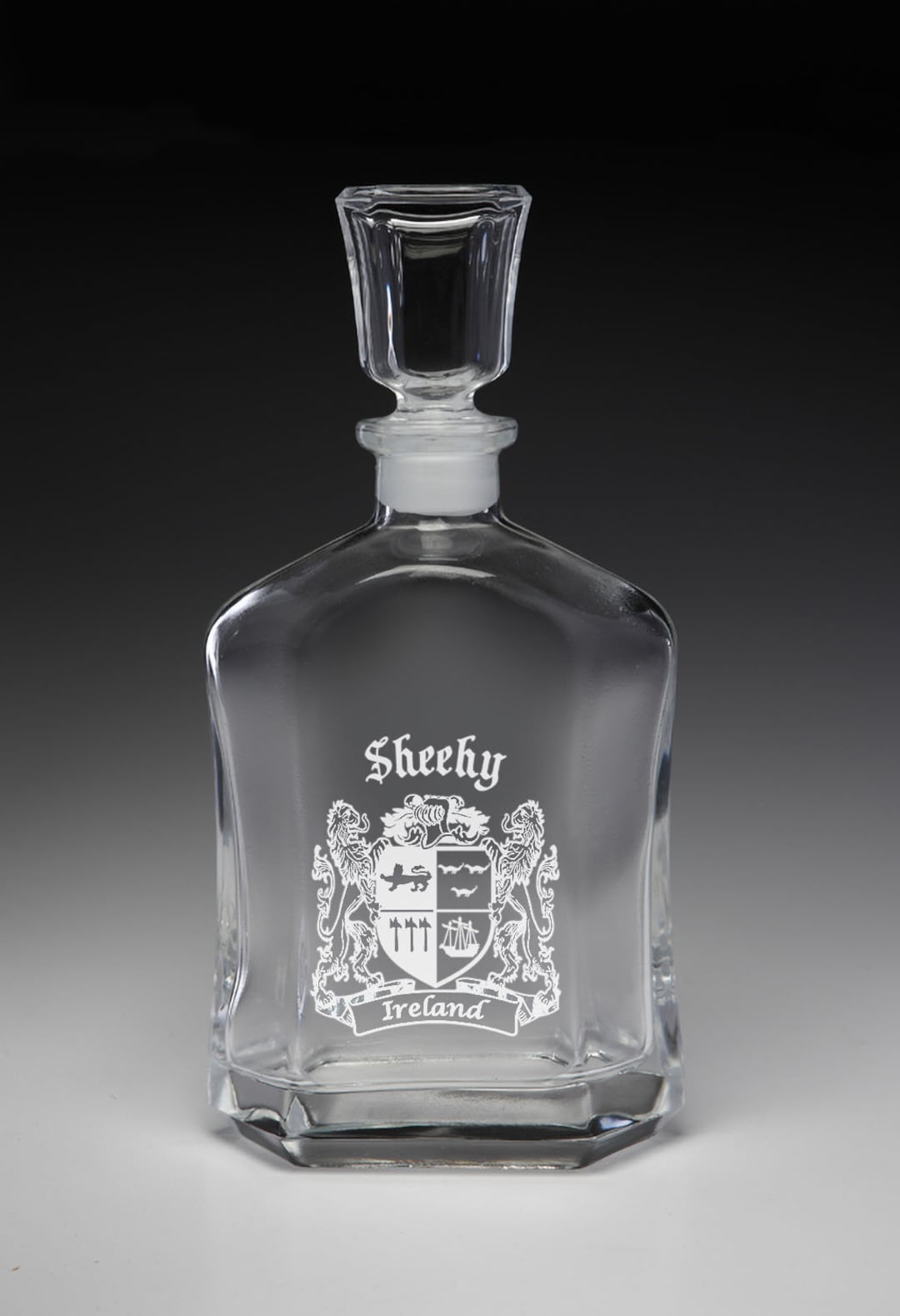 Sheehy Irish Coat of Arms Whiskey Decanter sand Etched - Etsy