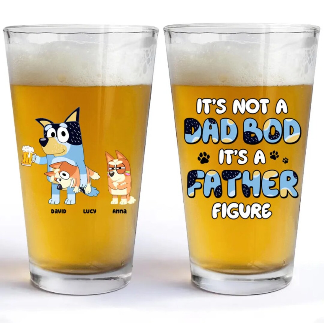 Custom Bluey Pint Glass, Father's Day Gift, Gift for Dad, Cartoon Bluey ...
