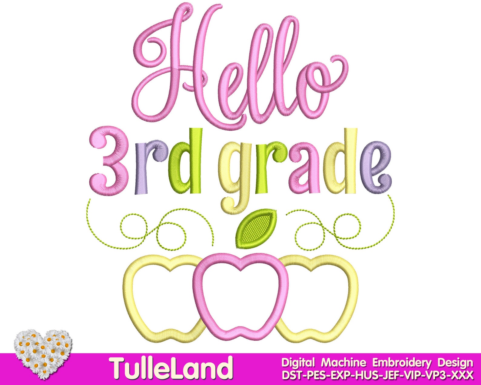 Hello 3rd Grade Back To School Hello third Grade School Apple | Etsy