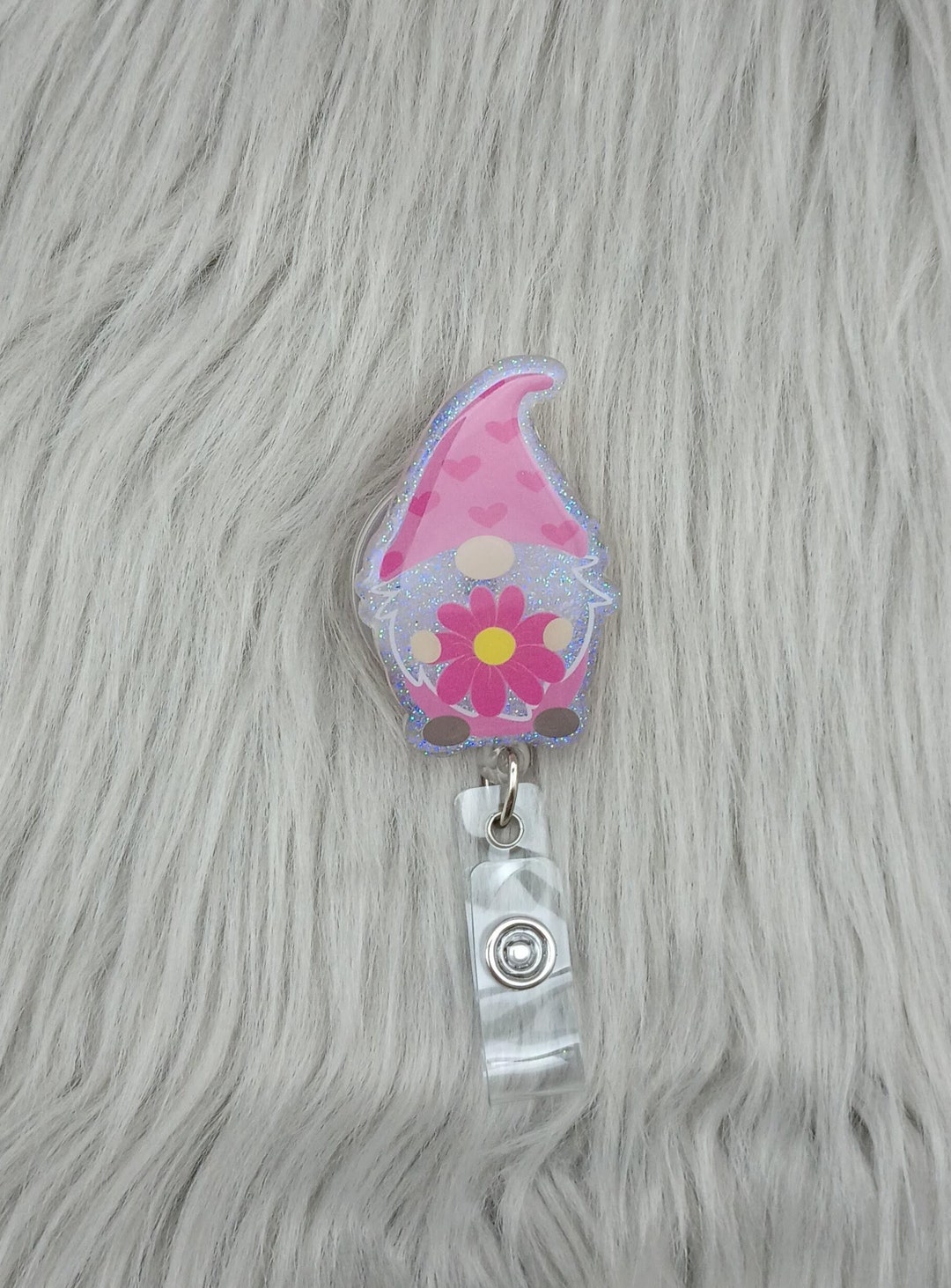 Pink Gnome Badge Buddy-reel - Etsy