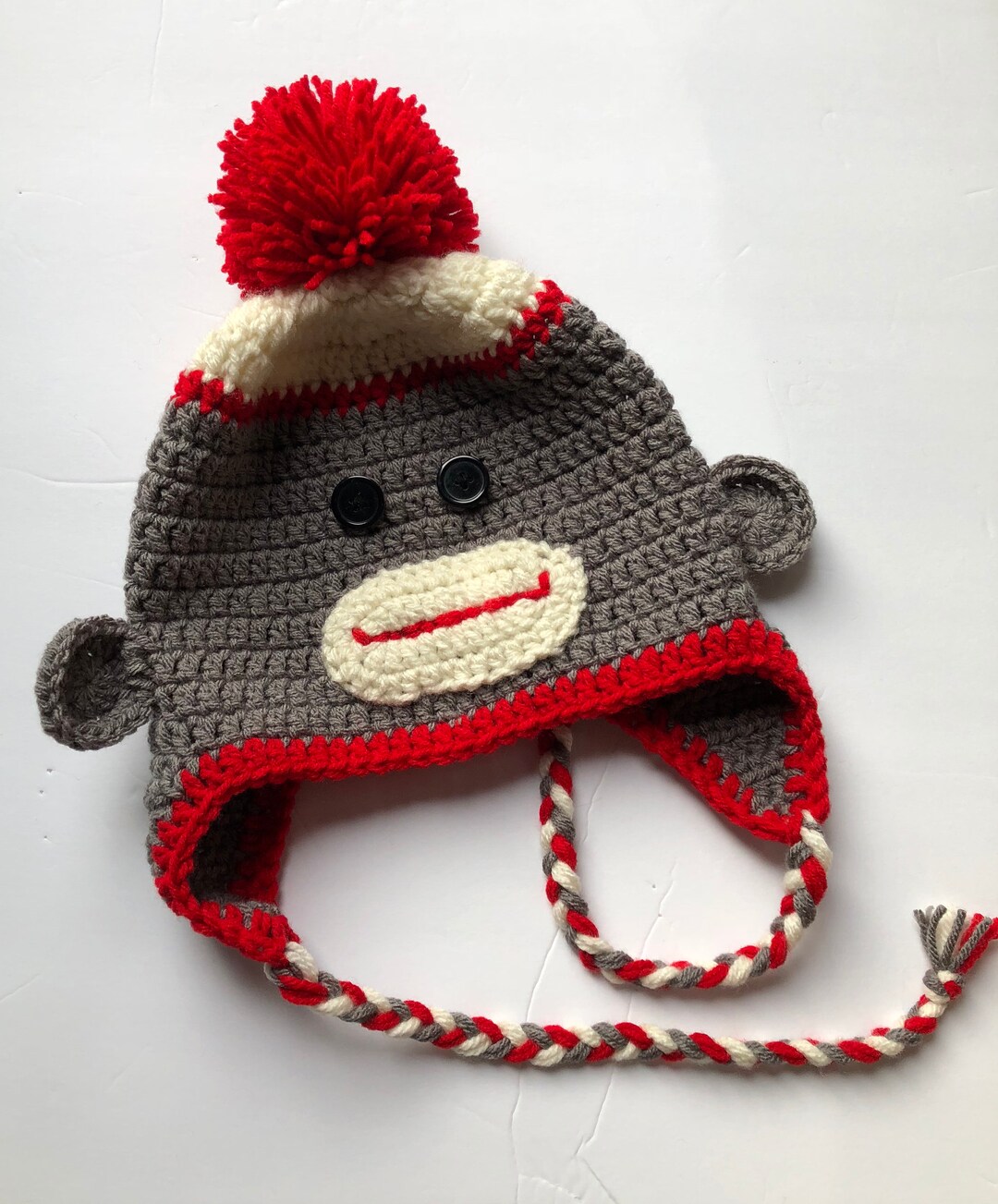 Adult Gray Sock Monkey Earflap Hat - Etsy