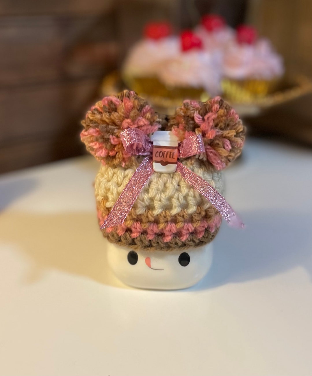 Striped Double Pom Pom Coffee Mug Hat - Etsy