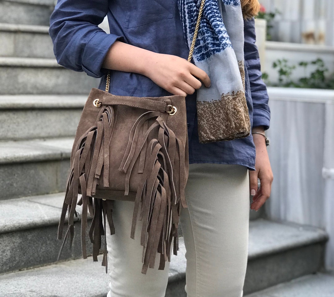 Bucket Bag in Genuine Suede Leather Handbag Women Bucket Bag - Etsy