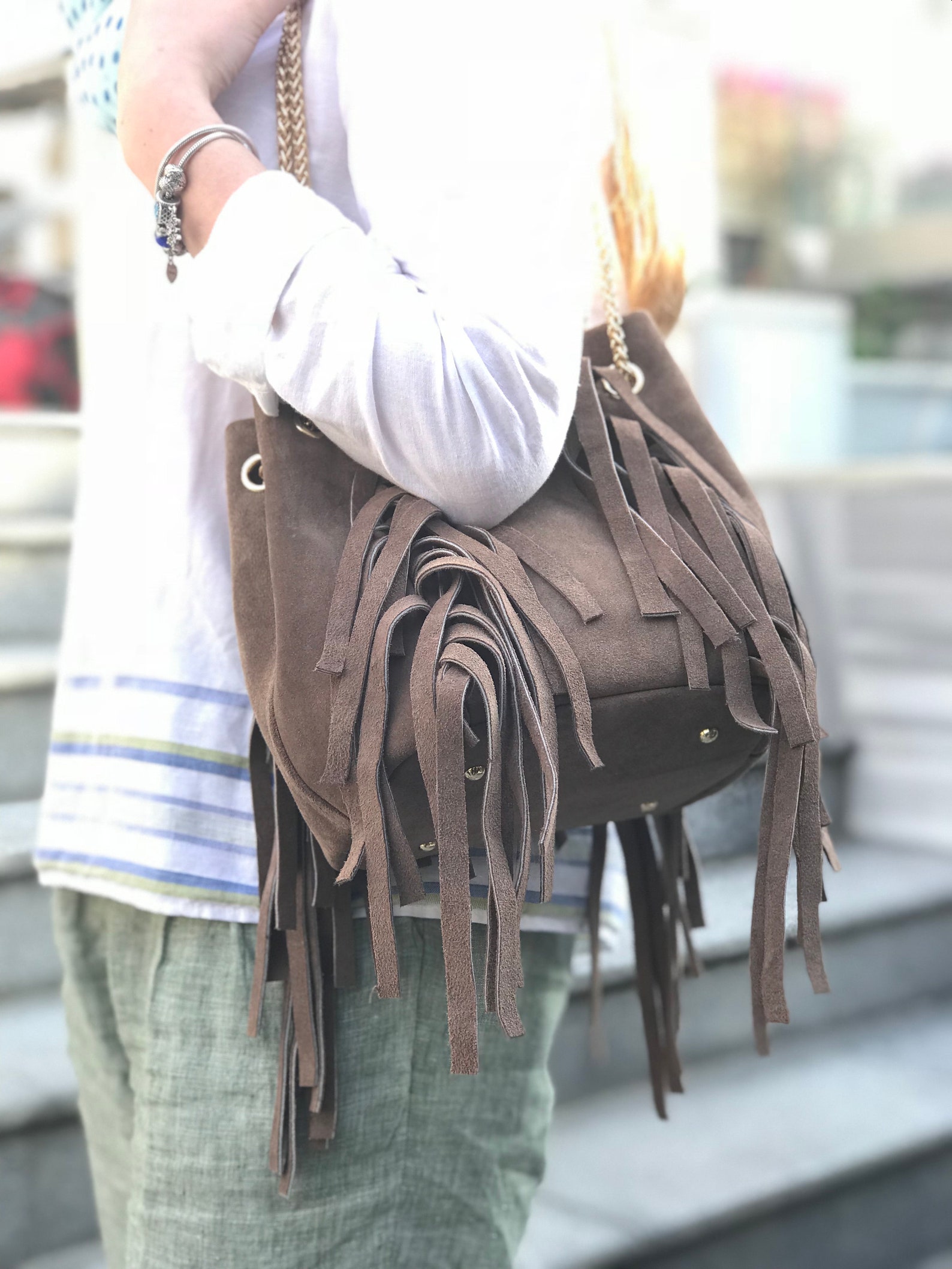 Bucket Bag in Genuine Suede Leather Handbag Women Bucket Bag - Etsy