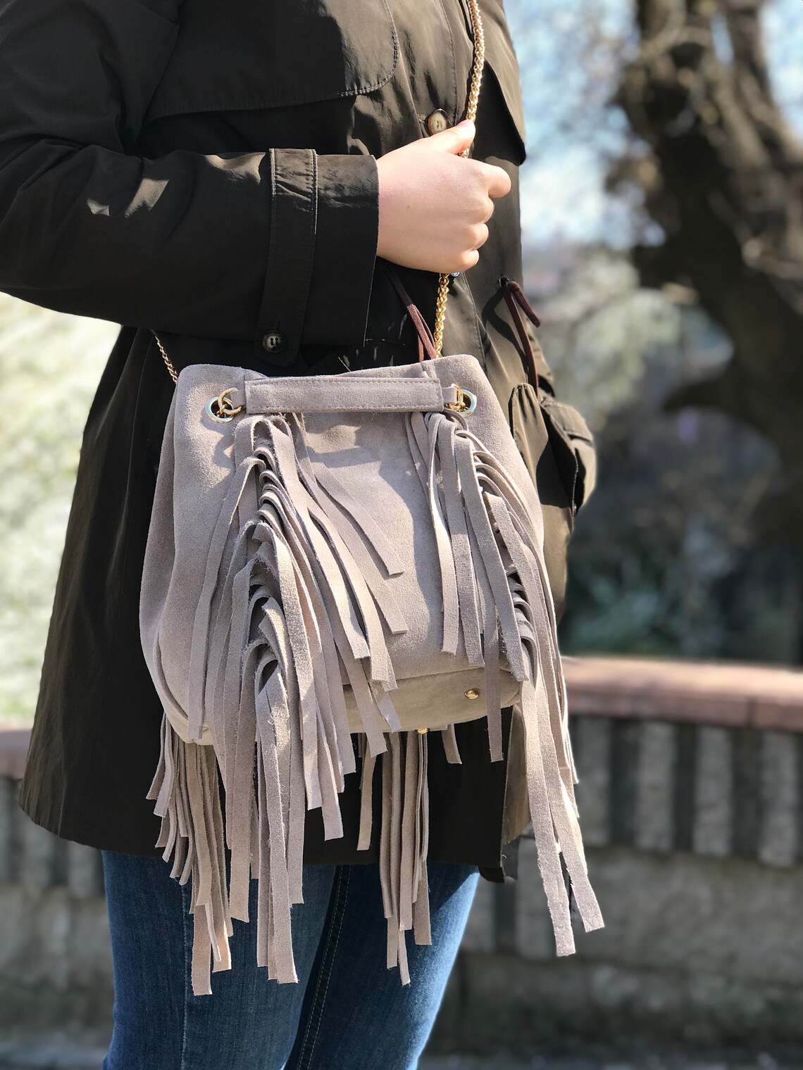 Suede Bucket Bag, Genuine Leather Bag, Genuine Leather Crossbody Bag ...