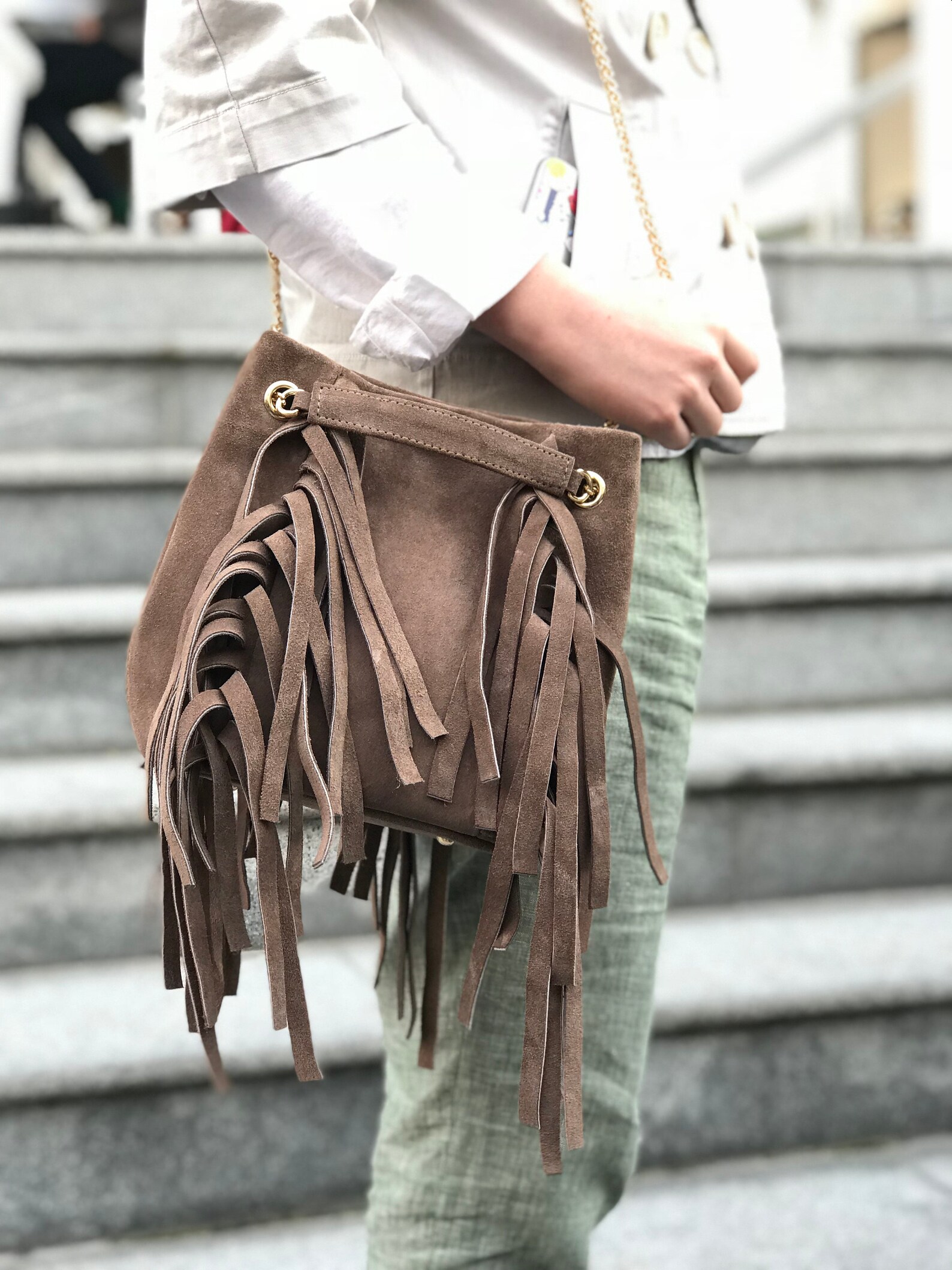 Bucket Bag in Genuine Suede Leather Handbag Women Bucket Bag - Etsy