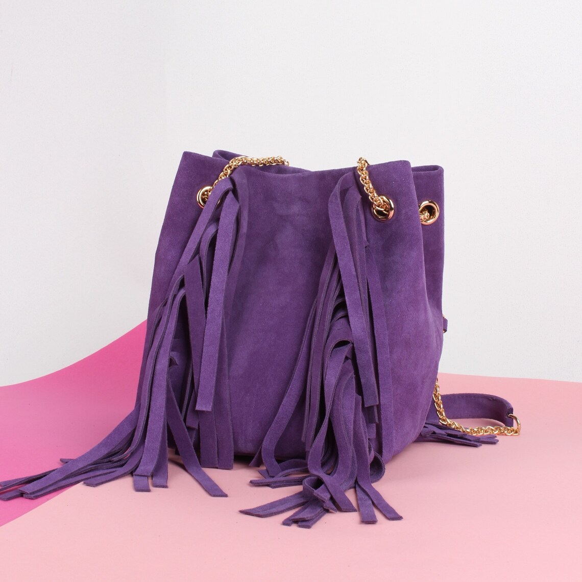 Leather Bucket Bag Suede Shoulder Bag Genuine Leather Bag - Etsy