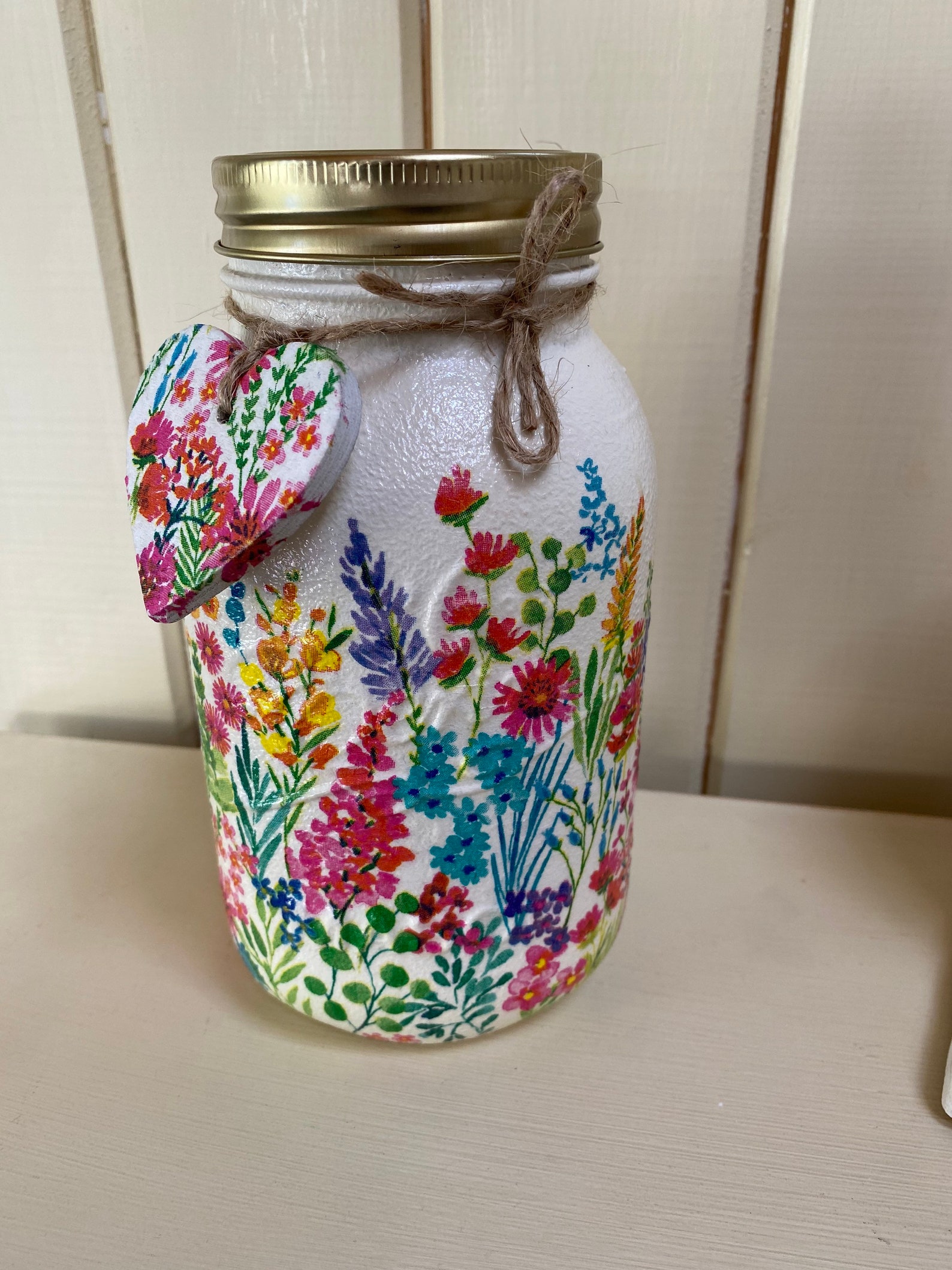 Mason Jar Decoupaged With Bright Summer Flowers. - Etsy
