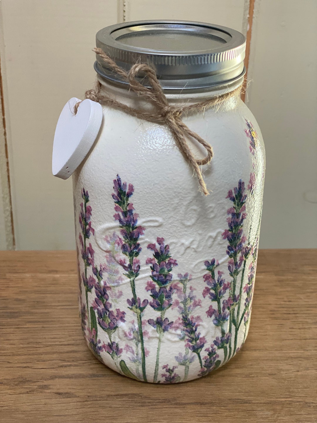1 Ltr Mason Jar Decoupaged With Lavender. - Etsy UK