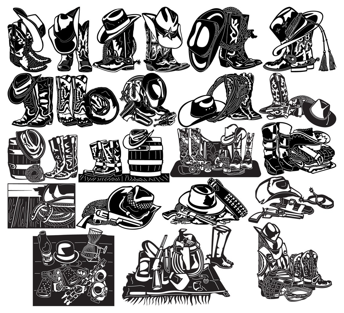 Cowboys and Cowgirls Wild West Boots and Hats-dxf Files and - Etsy