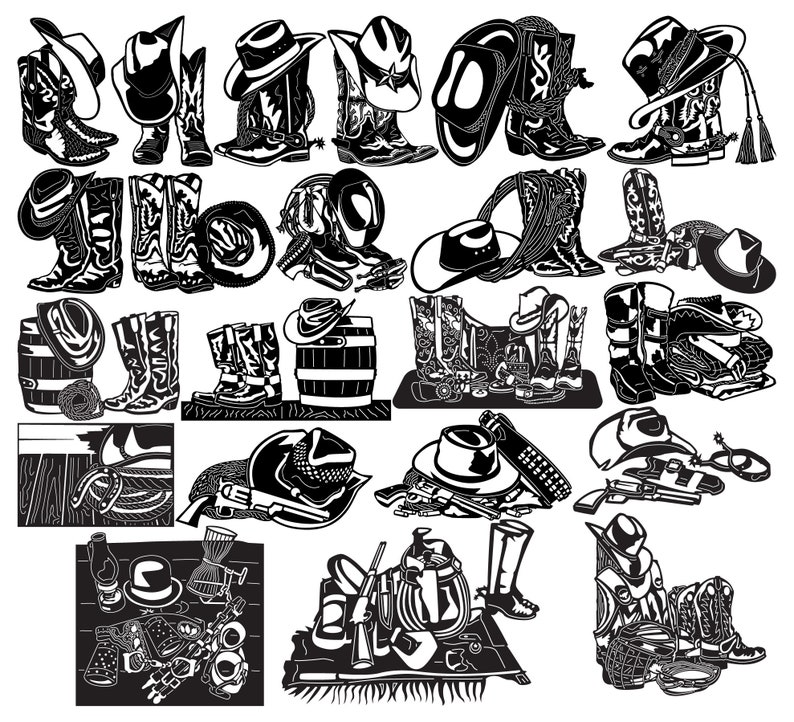 Cowboys and Cowgirls Wild West Boots and Hats-dxf Files and SVG Cut ...