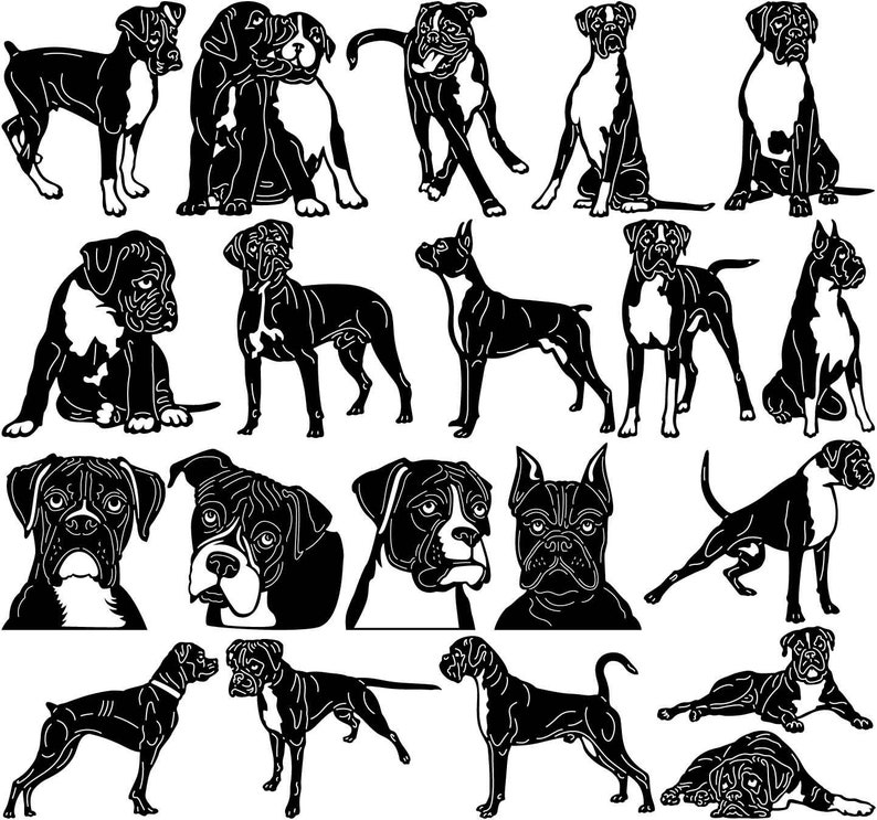 Boxer Dogs-dxf Files and SVG Cut Ready for Cnc Machines, Laser Cutting ...
