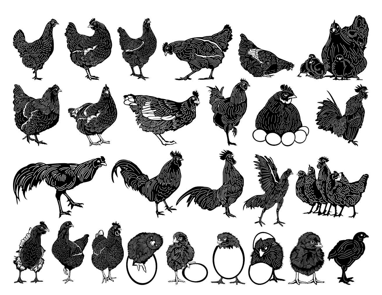 Chickens and Rooster-dxf Files and SVG Cut Ready for Cnc Machines ...