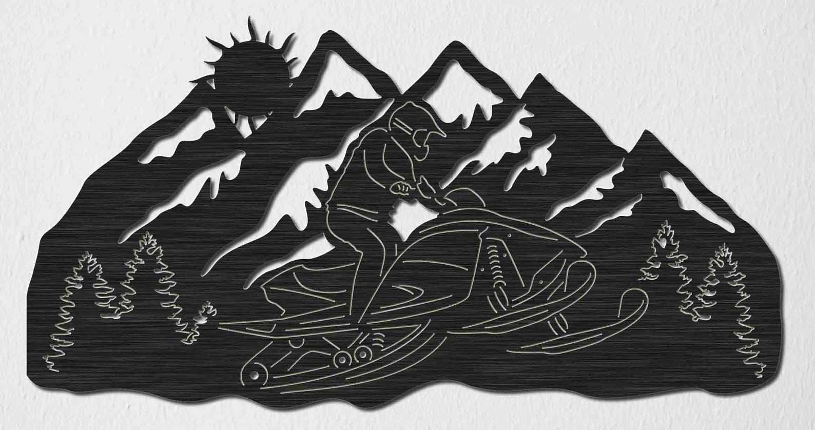 Snowmobile Riding and Mountains View Scene-dxf Files Cut Ready for Cnc ...
