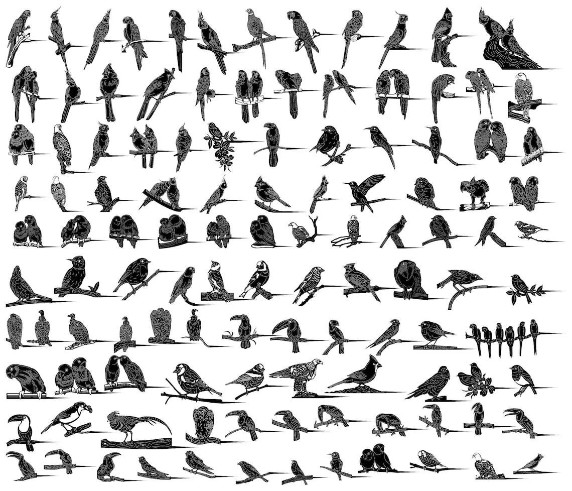 Birds on Branches With Tree Spikes-dxf Files and SVG Cut Ready for Cnc ...