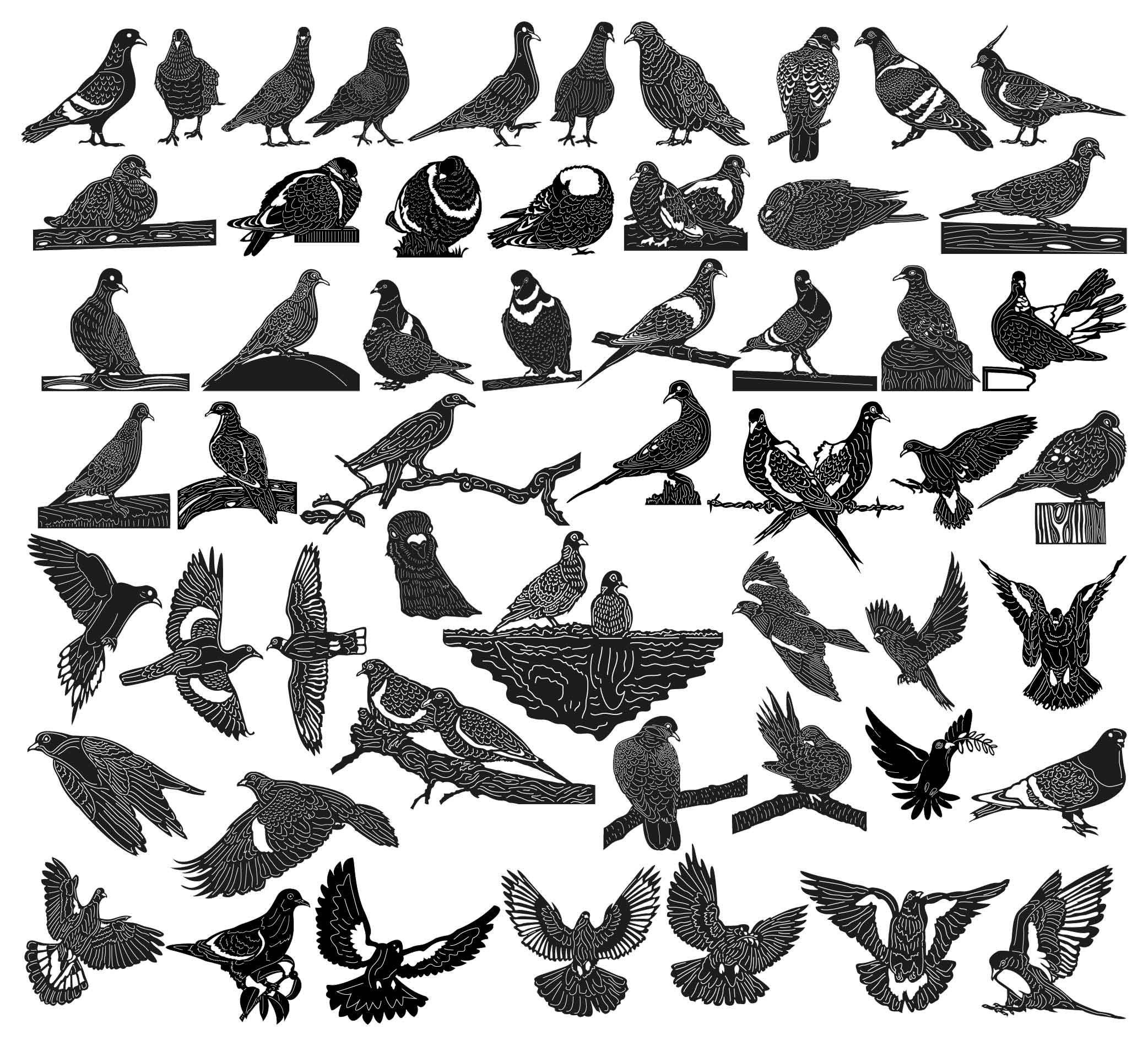 Doves and Pigeons Birds-dxf Files and SVG Cut Ready for Cnc Machines ...