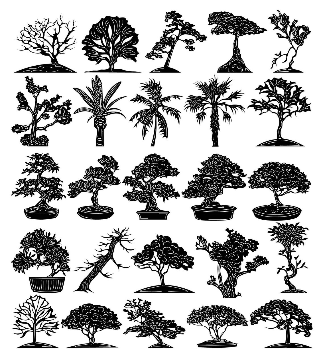 Trees-dxf Files and SVG Cut Ready for Cnc Machines, Laser Cutting and ...