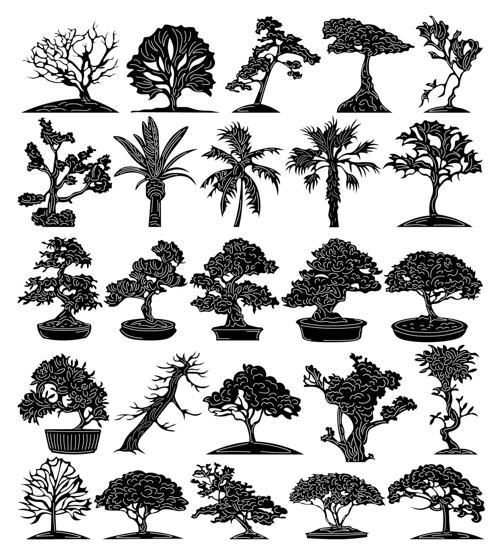 Trees-dxf Files and SVG Cut Ready for Cnc Machines, Laser Cutting and ...