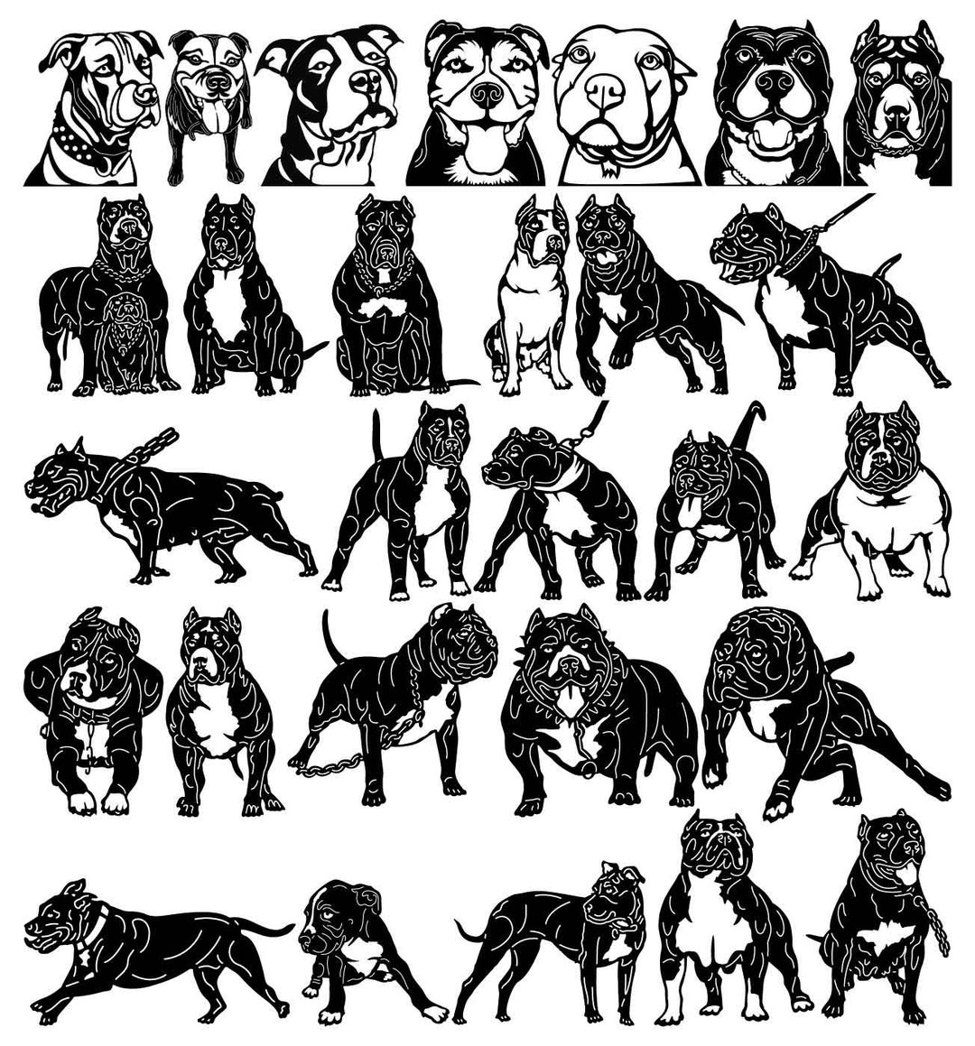 Pitbull Dogs-dxf Files and SVG Cut Ready for Cnc Machines, Laser ...