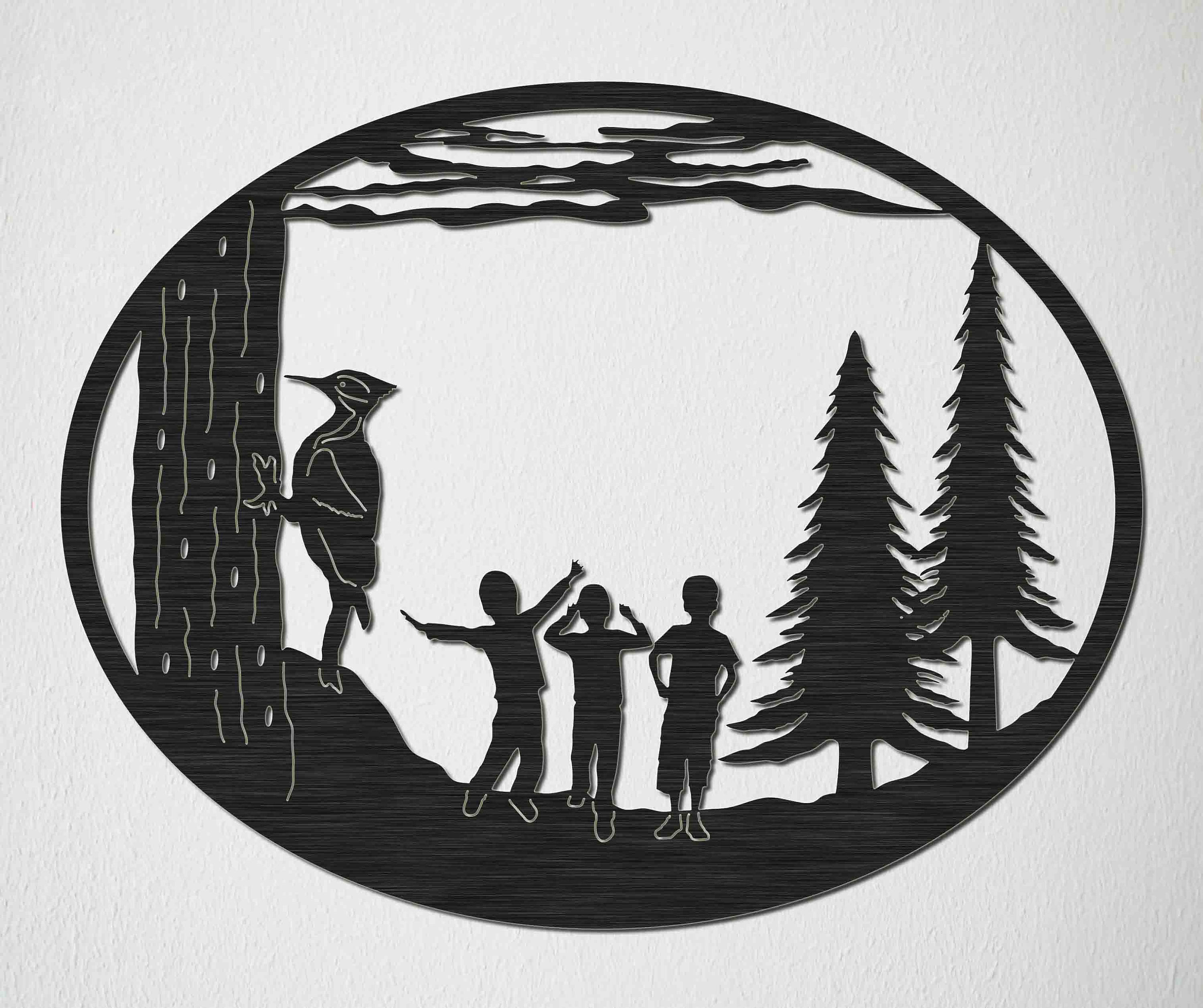 Pine Trees, Woodpecker, and Three Boys Oval Insert - CNC Ready DXF ...
