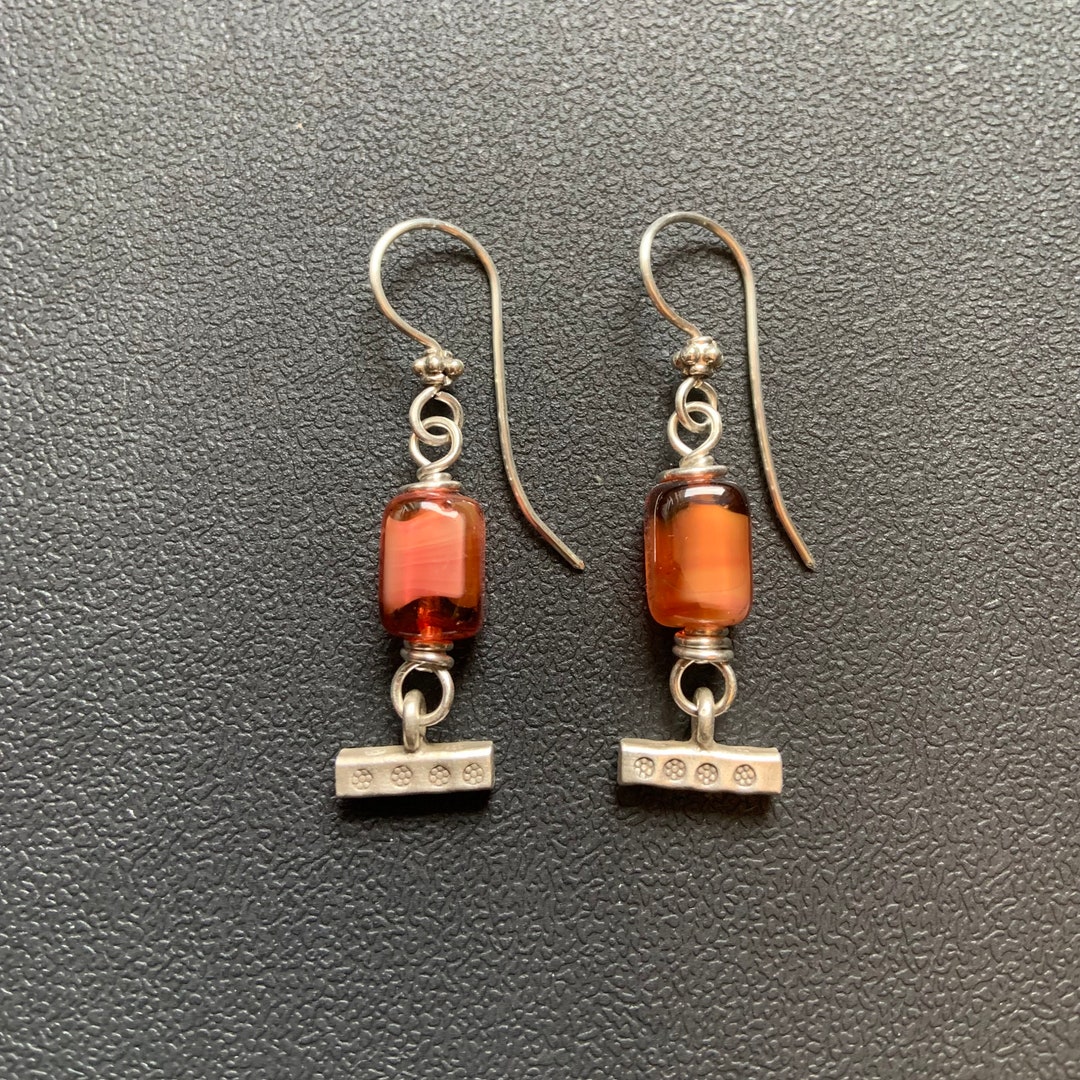 Old German Milk Glass and Hill Tribe Silver Pendant Earrings - Etsy