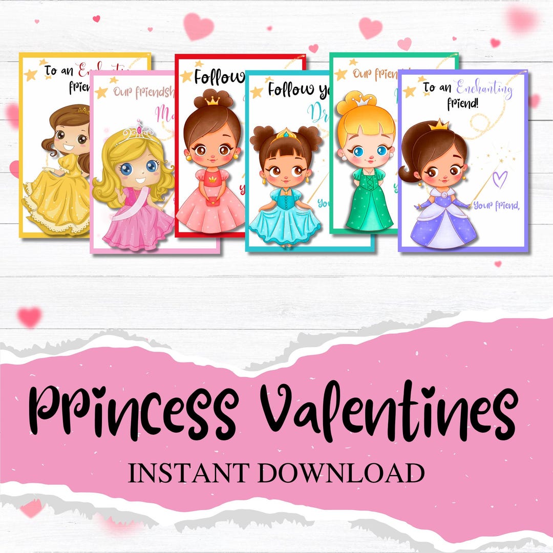 Princess Valentine's Day Cards - Printable Kids Class Valentine Cards ...