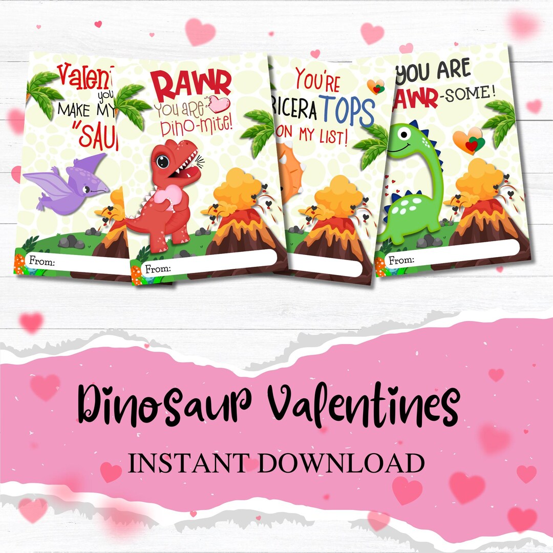 Dinosaur Printable Valentines Day Cards - Kids Class Valentine Cards ...