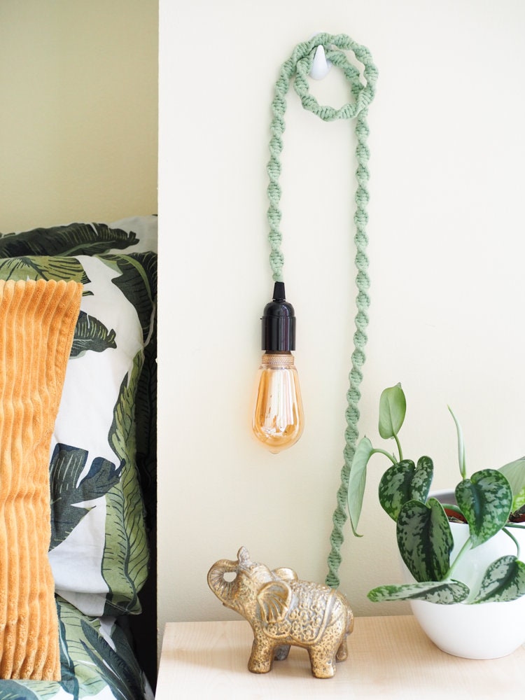 Hanging Wall Light Lamp with Macrame Cord | Etsy