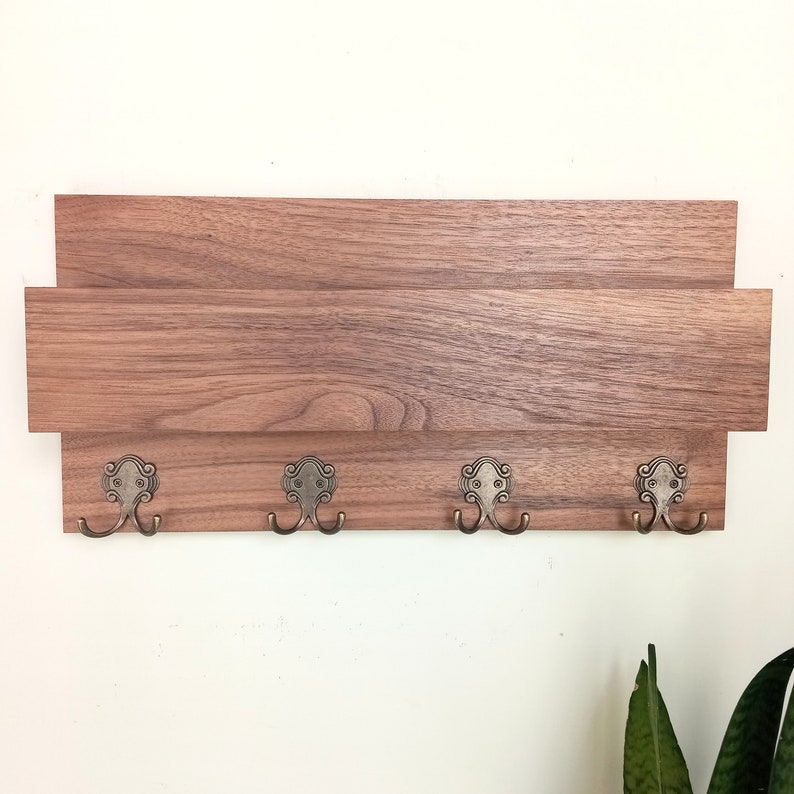 Black Walnut Key Rack Entryway Organizer Mail & Key Holder | Etsy