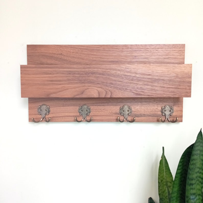 Black Walnut Key Rack Entryway Organizer Mail & Key Holder | Etsy