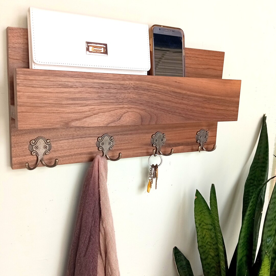 Black Walnut Key Rack, Entryway Organizer, Mail & Key Holder, Wood ...
