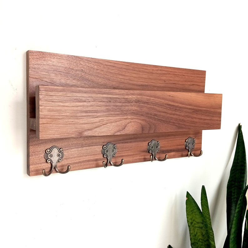 Black Walnut Key Rack Entryway Organizer Mail & Key Holder | Etsy